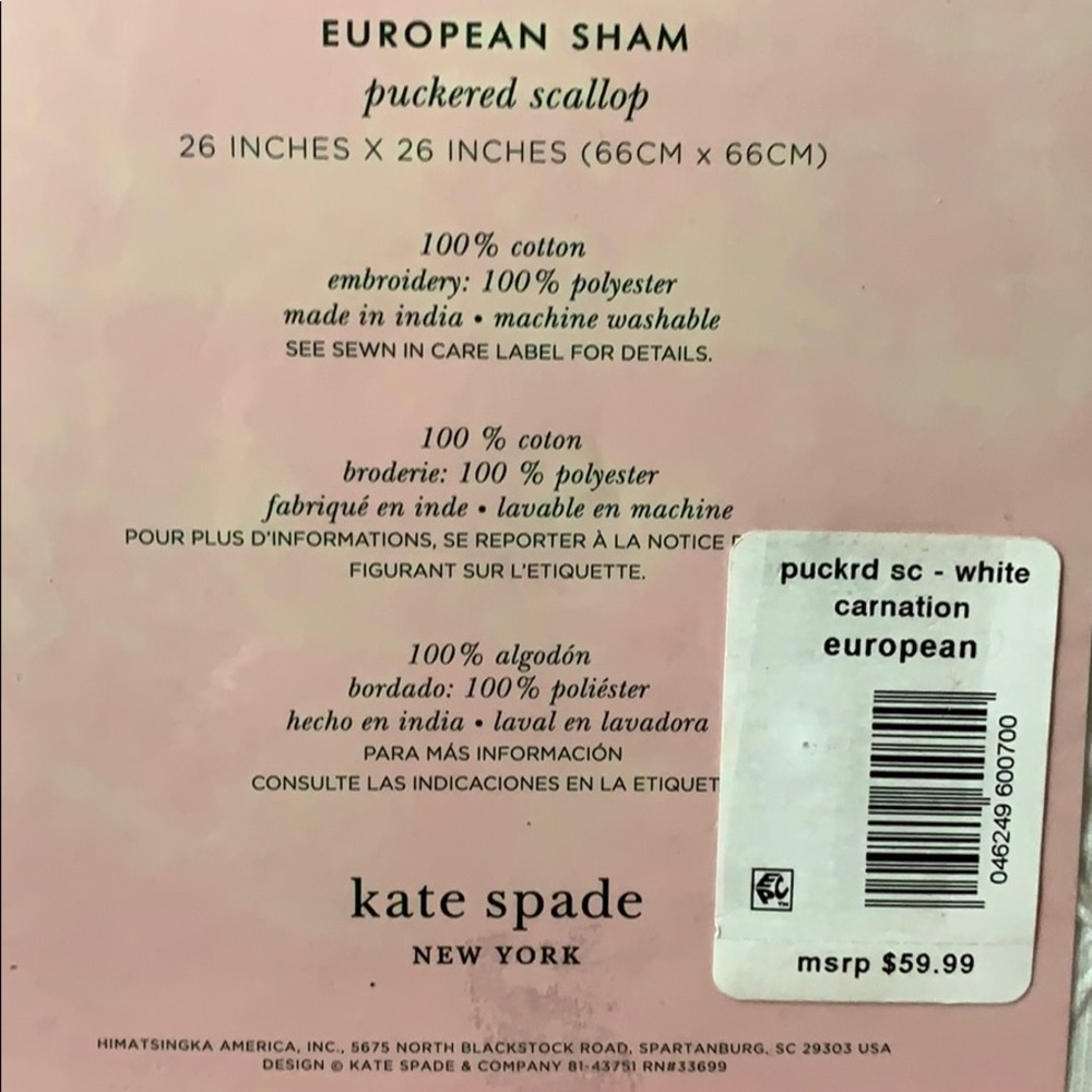 kate spade | Bedding | Kate Spade White Puckered Scallop Euro Sham ...